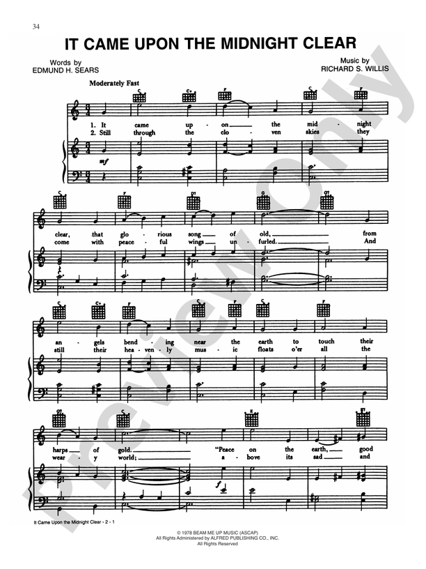 It Came Upon a Midnight Clear: Piano/Vocal/Chords: Richard S. Willis ...