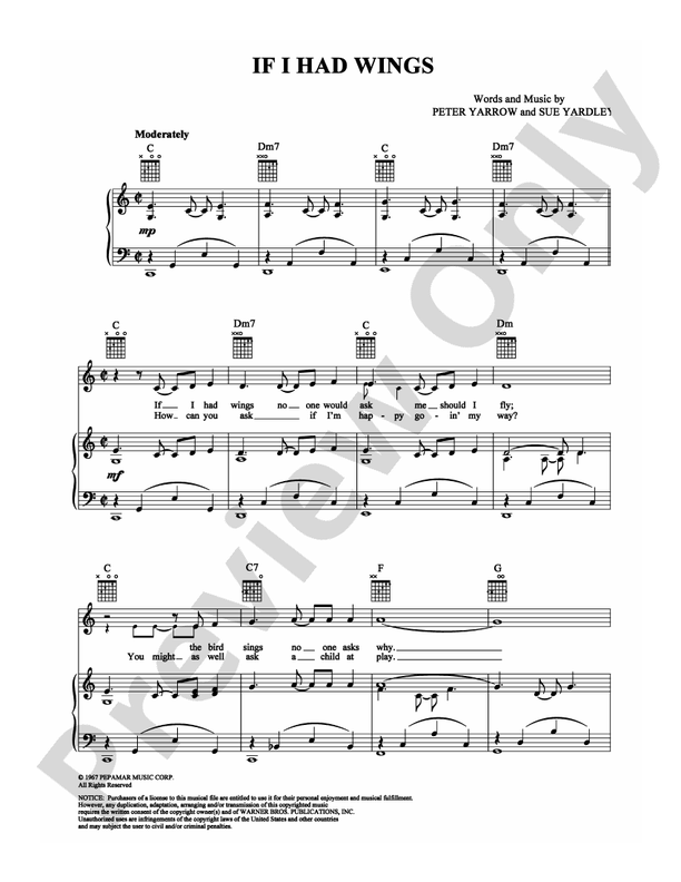 If I Had Wings: Piano/Vocal/Chords: Peter, Paul & Mary - Digital Sheet ...