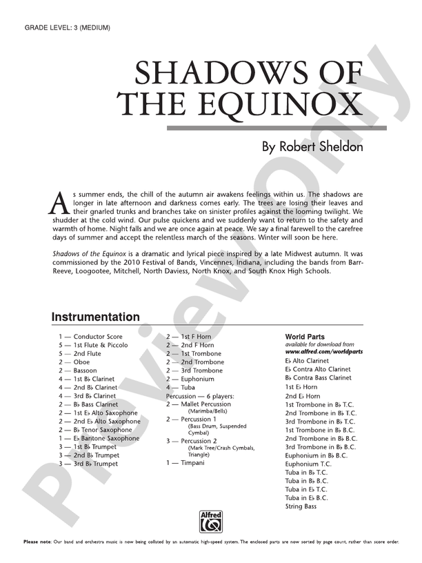 Shadows of the Equinox: Concert Band Conductor Score & Parts: Robert Sheldon - Digital Sheet ...