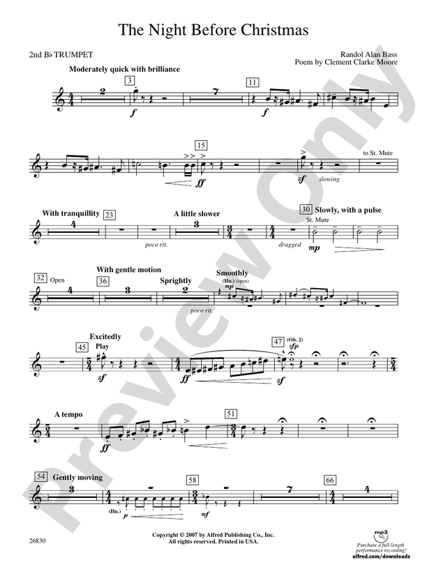 The Night Before Christmas: 2nd B-flat Trumpet: 2nd B-flat Trumpet Part - Digital Sheet Music ...