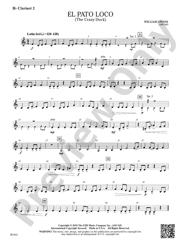 El Pato Loco (The Crazy Duck): B-flat Clarinet 2: B-flat Clarinet 2 ...