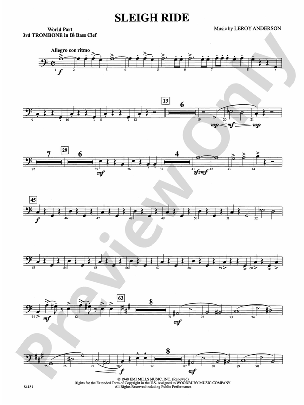 Sleigh Ride: (wp) 3rd B-flat Trombone B.C.: (wp) 3rd B-flat Trombone B ...