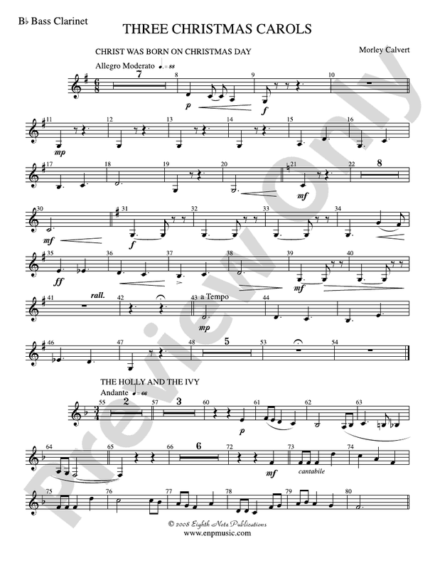 Three Christmas Carols: B-flat Bass Clarinet: B-flat Bass Clarinet Part - Digital Sheet Music ...