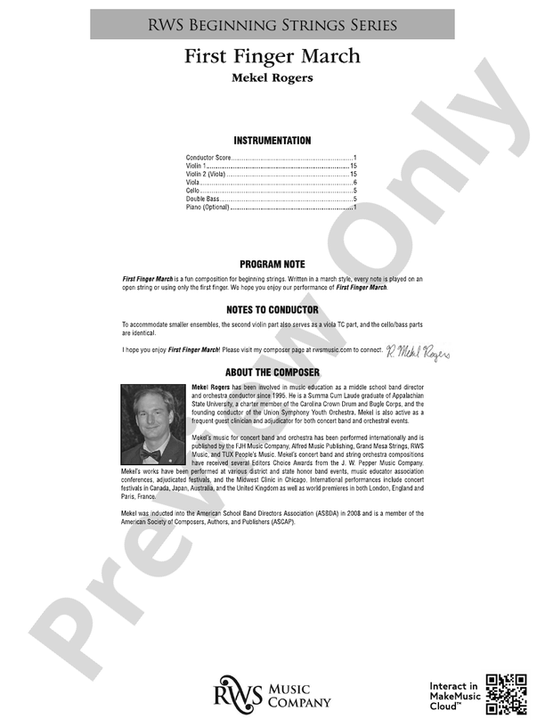 First Finger March: String Orchestra Conductor Score & Parts: Mekel ...