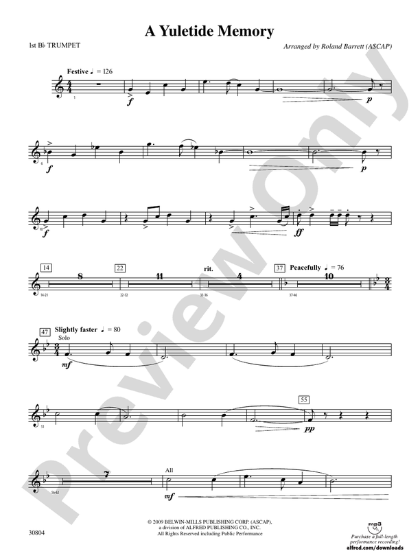 A Yuletide Memory: 1st B-flat Trumpet: 1st B-flat Trumpet Part ...