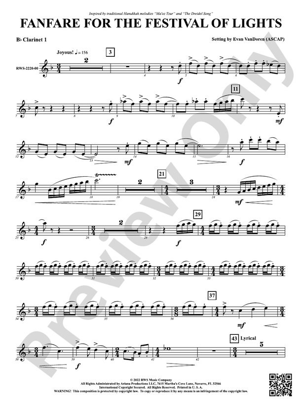 Fanfare for the Festival of Lights: 1st B-flat Clarinet: 1st B-flat ...