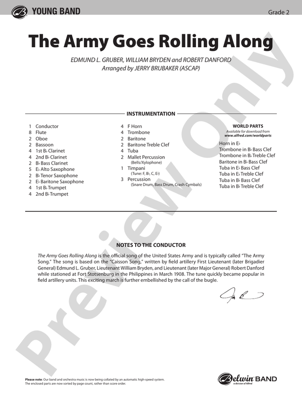 The Army Goes Rolling Along: Score: Concert Band Score - Digital Sheet ...