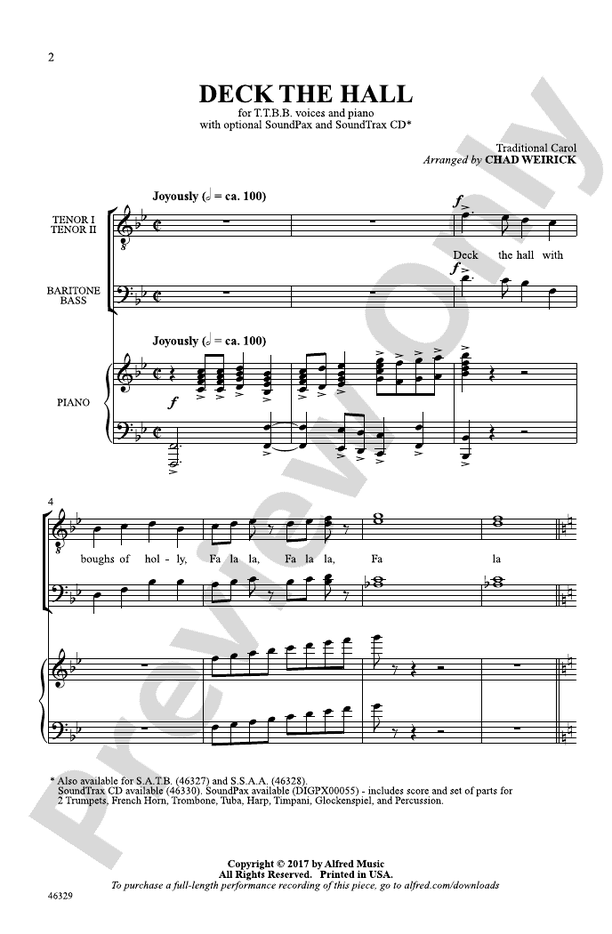 Deck the Hall: TTBB Choral Octavo - Digital Sheet Music Download
