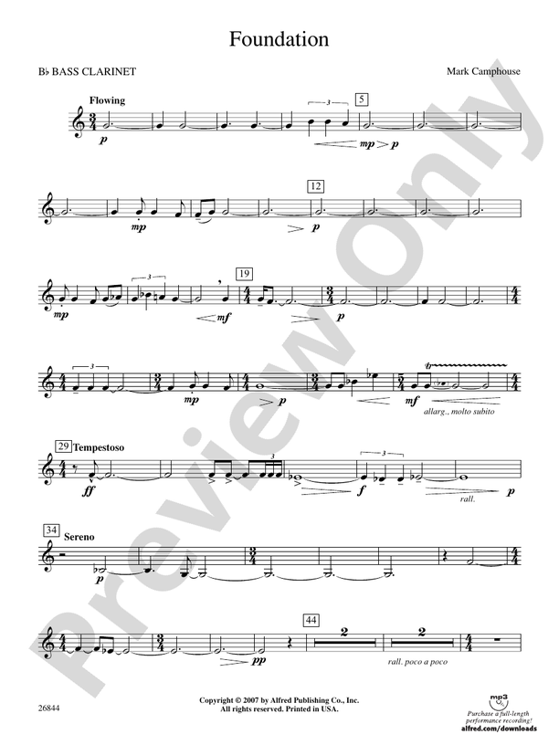 Foundation: B-flat Bass Clarinet: B-flat Bass Clarinet Part - Digital Sheet Music Download