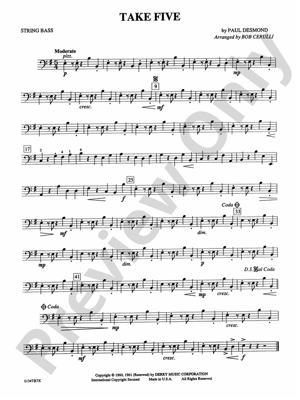 Take Five: String Bass: String Bass Part - Digital Sheet Music Download