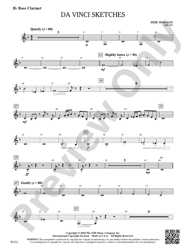 Da Vinci Sketches: B-flat Bass Clarinet: B-flat Bass Clarinet Part ...
