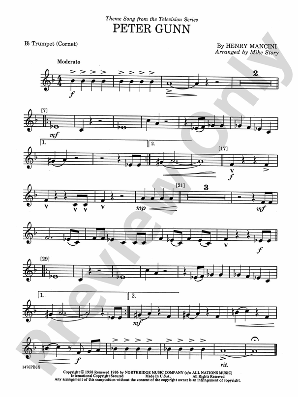 Peter Gunn: 1st B-flat Trumpet: 1st B-flat Trumpet Part - Digital Sheet ...