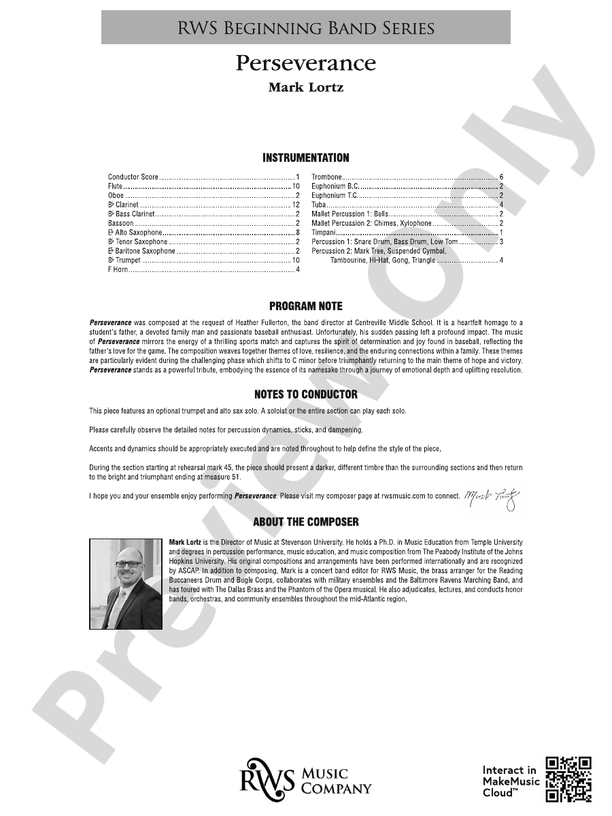 Perseverance: Score: Concert Band Score: Mark Lortz - Digital Sheet ...