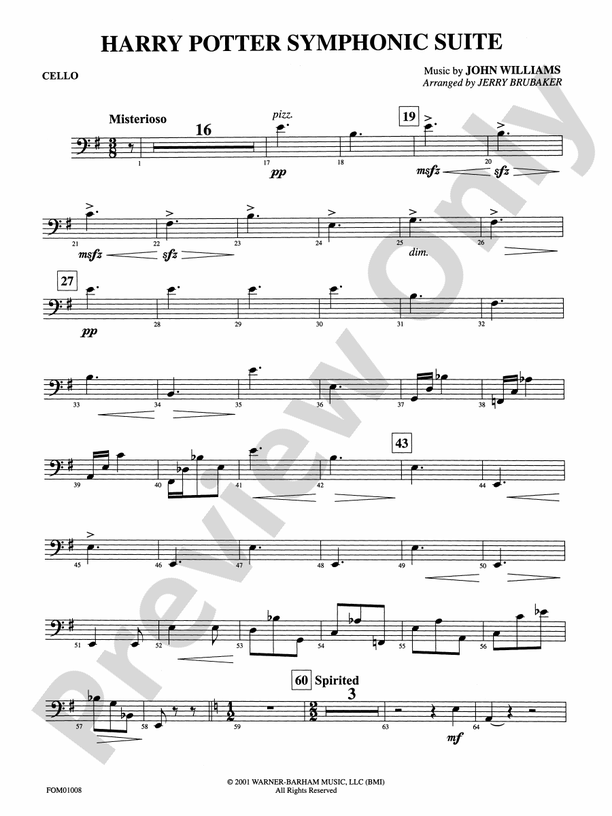 Harry Potter Symphonic Suite: Cello: Cello Part - Digital Sheet Music ...