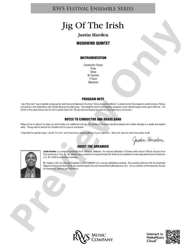 Jig of the Irish: Woodwind Quintet Conductor Score & Parts: Justin ...