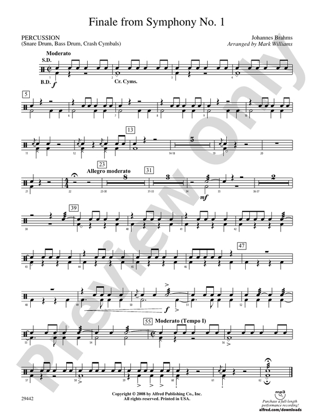 Finale from Brahms's Symphony No. 1: 1st Percussion: 1st Percussion Part - Digital Sheet Music ...