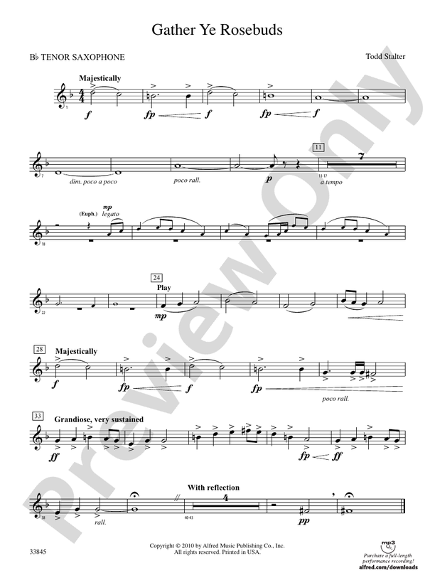 Gather Ye Rosebuds: B-flat Tenor Saxophone: B-flat Tenor Saxophone Part ...