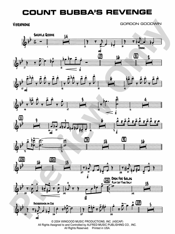 Count Bubba's Revenge: Vibraphone: Vibraphone Part - Digital Sheet Music Download