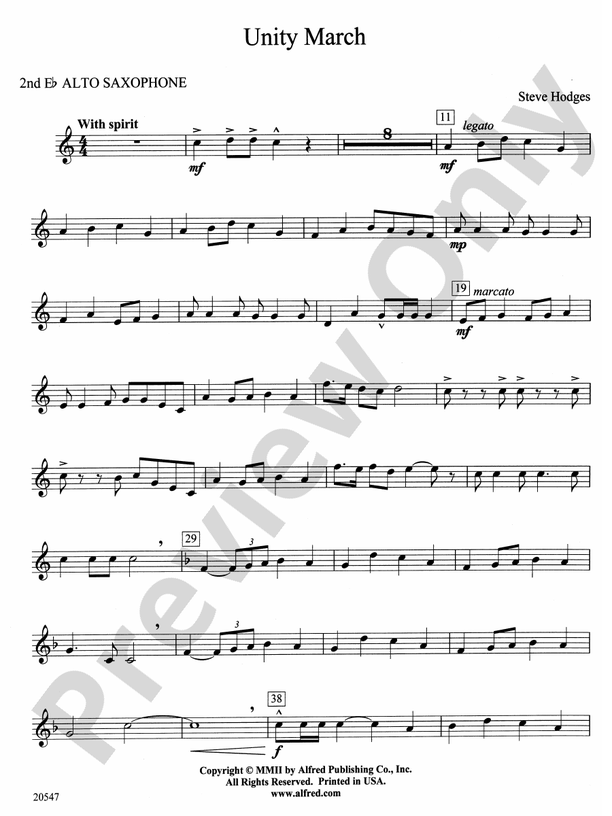 Unity March: 2nd E-flat Alto Saxophone: 2nd E-flat Alto Saxophone Part - Digital Sheet Music ...