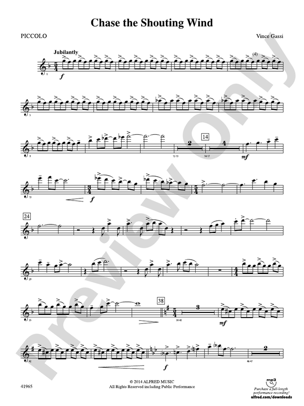 Chase the Shouting Wind: Piccolo: Piccolo Part - Digital Sheet Music ...