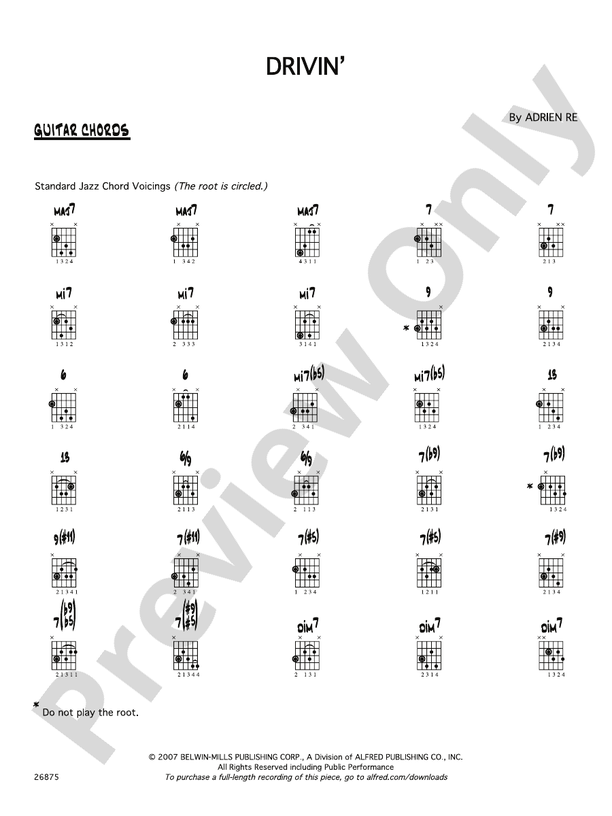 Drivin': Guitar Chords: Guitar Chords Part - Digital Sheet Music Download