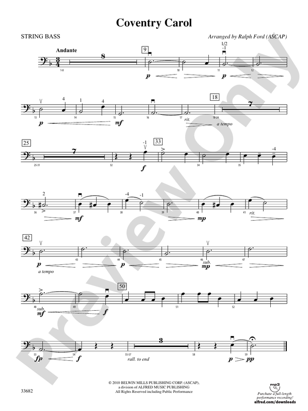 Coventry Carol: String Bass: String Bass Part - Digital Sheet Music ...