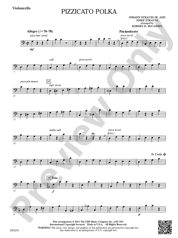 Pizzicato Polka: Violoncello: Violoncello Part - Digital Sheet Music Download