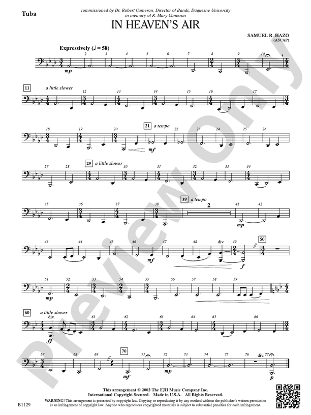 In Heaven's Air: Tuba: Tuba Part: Samuel R. Hazo - Digital Sheet Music ...