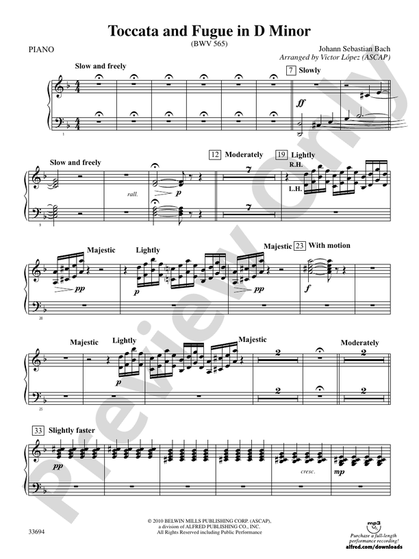 Toccata and Fugue in D Minor: Piano Accompaniment: Piano Accompaniment ...