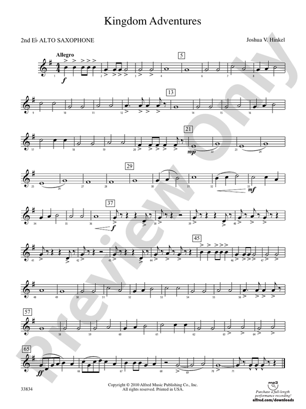 Kingdom Adventures: 2nd E-flat Alto Saxophone: 2nd E-flat Alto Saxophone Part - Digital Sheet ...