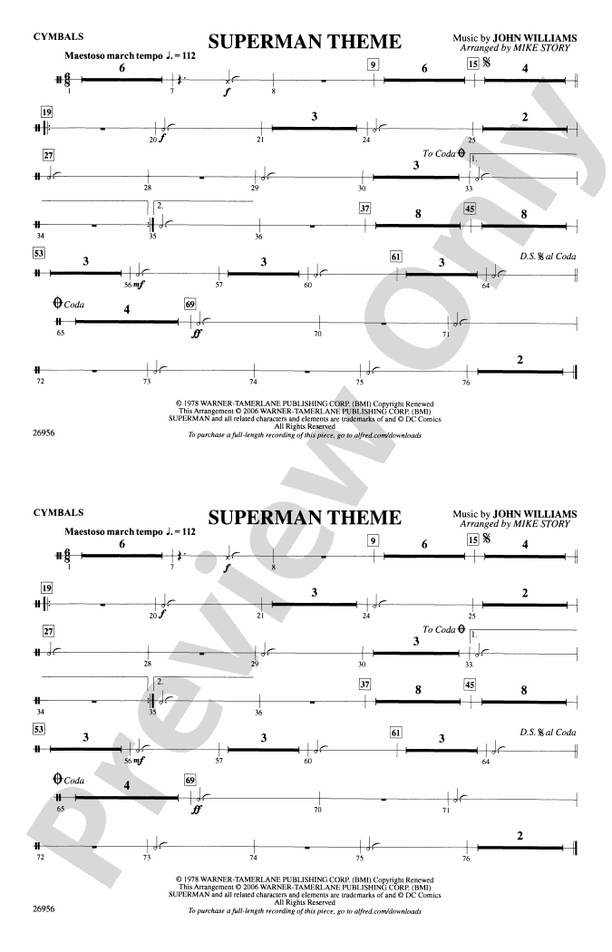 Superman Theme: Cymbals: Cymbals Part - Digital Sheet Music Download