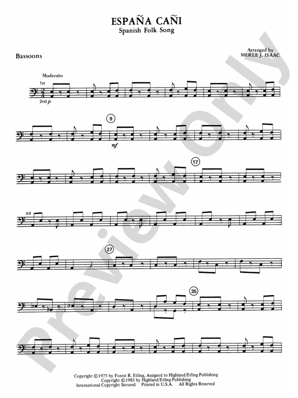 España Cañi: Bassoon: Bassoon Part - Digital Sheet Music Download