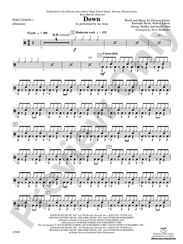 Down: 1st Percussion: 1st Percussion Part - Digital Sheet Music Download