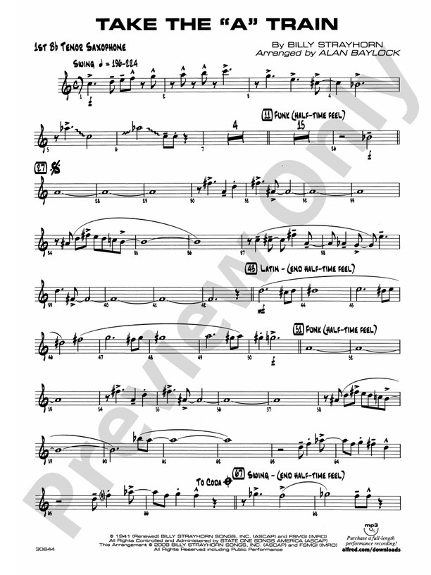 Take the "A" Train: B-flat Tenor Saxophone: B-flat Tenor Saxophone Part ...
