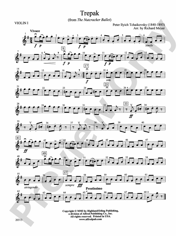 Trepak from The Nutcracker Ballet: 1st Violin: 1st Violin Part ...