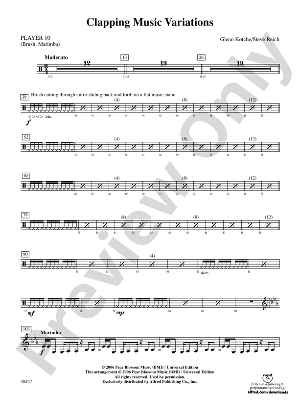 Clapping Music Variations: 10th Percussion: 10th Percussion Part ...