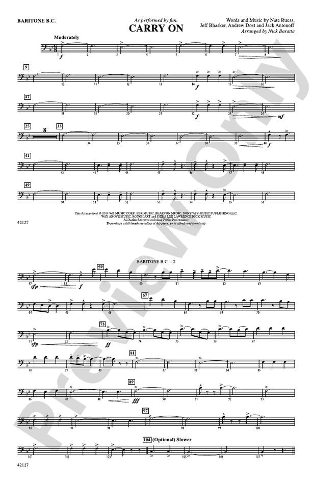 Carry On: Baritone B.C.: Baritone B.C. Part - Digital Sheet Music Download
