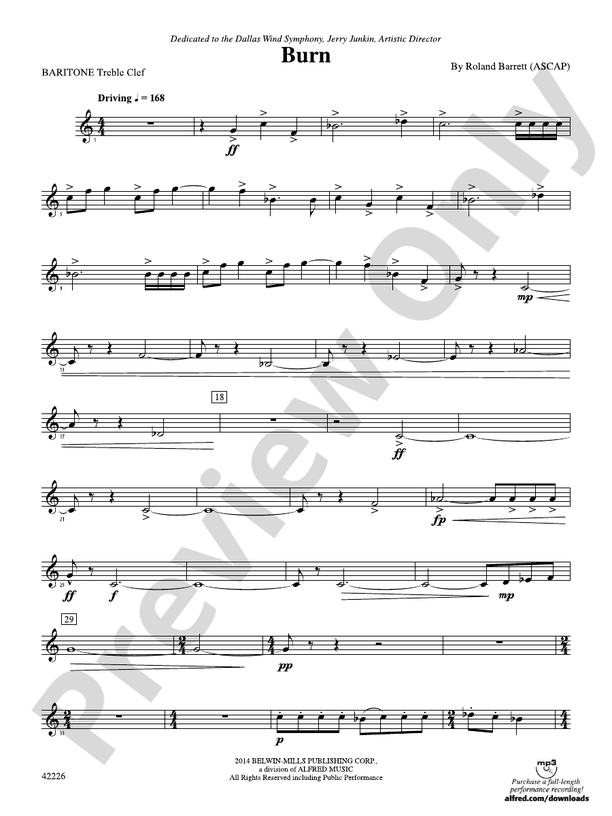 Burn: Baritone T.C.: Baritone T.C. Part - Digital Sheet Music Download