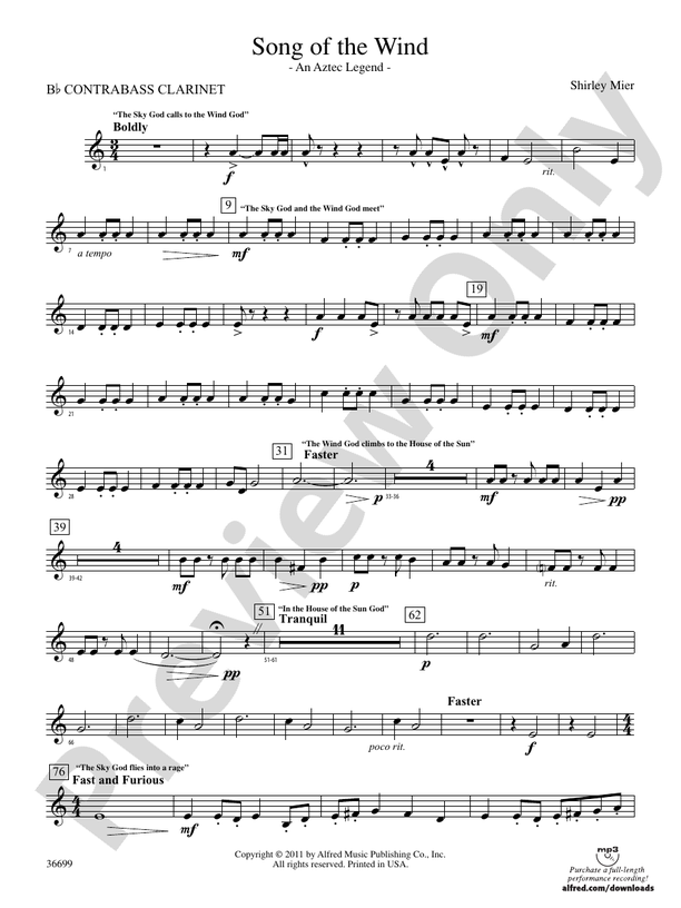 Song of the Wind: (wp) B-flat Contrabass Clarinet: (wp) B-flat Contrabass Clarinet World Part ...