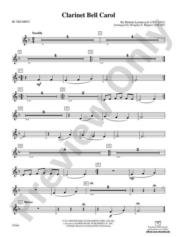 Clarinet Bell Carol: 1st B-flat Trumpet: 1st B-flat Trumpet Part - Digital Sheet Music Download