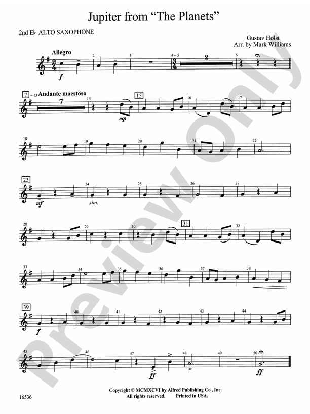Jupiter from "The Planets": 2nd E-flat Alto Saxophone: 2nd E-flat Alto ...