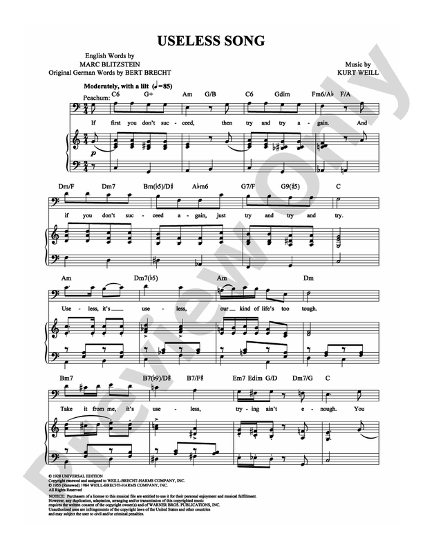 Useless Song: Piano/Vocal/Chords: Kurt Weill - Digital Sheet Music Download