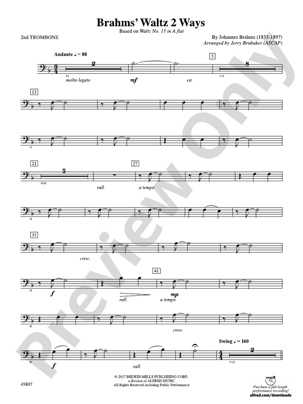 Brahms' Waltz 2 Ways: 2nd Trombone: 2nd Trombone Part - Digital Sheet ...