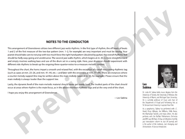 Greensleeves: Score: Jazz Ensemble Score - Digital Sheet Music Download