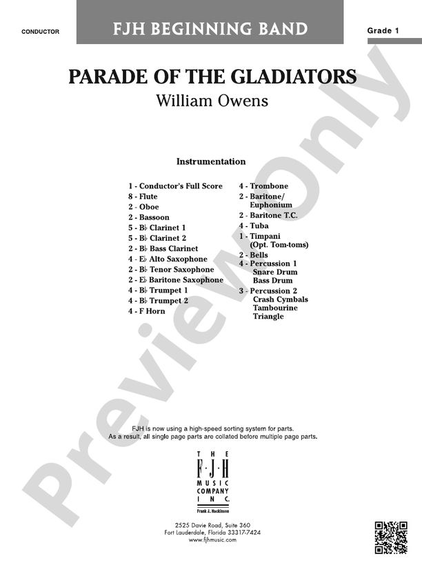 Parade of the Gladiators: Score: Concert Band Score: William Owens - Digital Sheet Music Download