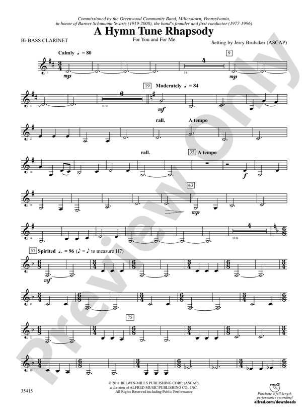A Hymn Tune Rhapsody: B-flat Bass Clarinet: B-flat Bass Clarinet Part ...