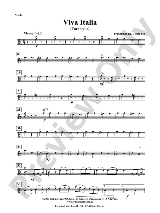 Viva Italia (Tarentella): Viola: Viola Part - Digital Sheet Music Download