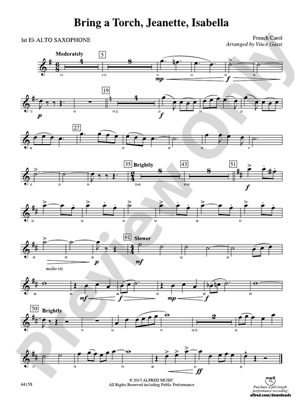 Bring a Torch, Jeanette, Isabella: E-flat Alto Saxophone: E-flat Alto ...