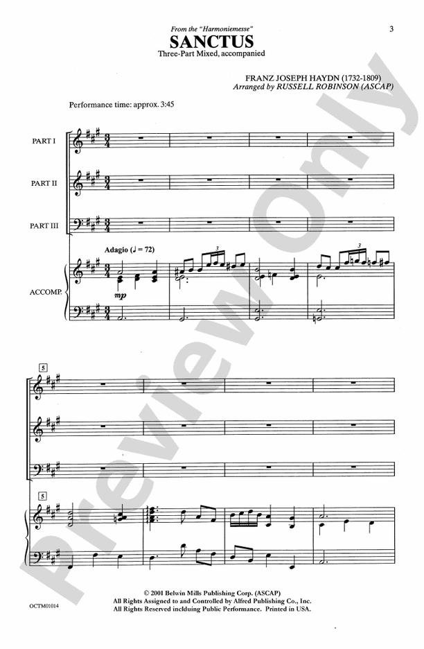 Sanctus: 3-Part Mixed Choral Octavo: Franz Joseph Haydn - Digital Sheet Music Download