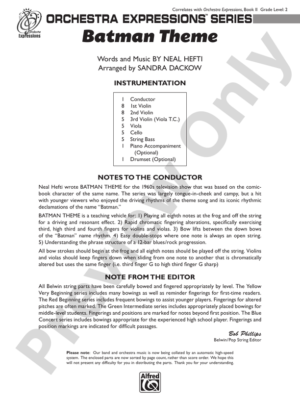 Batman Theme: Score: String Orchestra Score - Digital Sheet Music Download